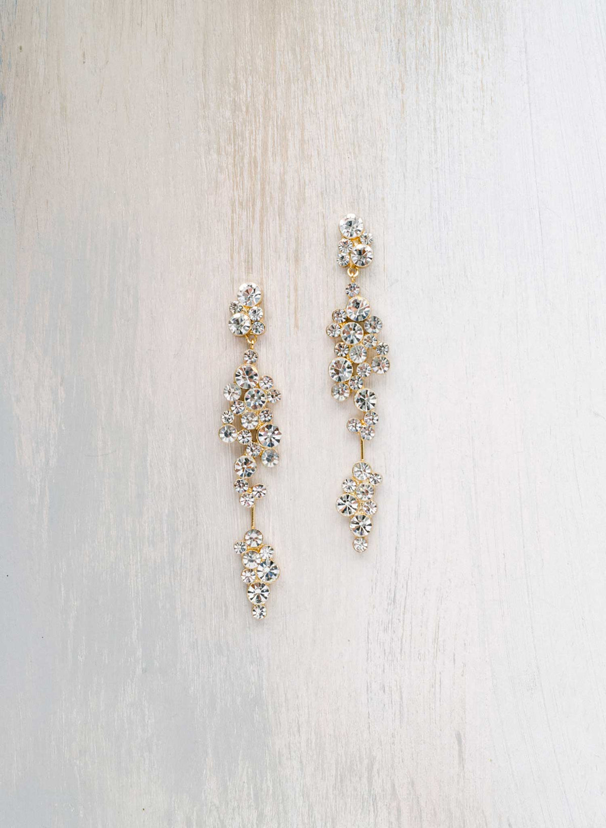 Sparkling crystal bridal earrings - Champagne bubbles linear drop ...