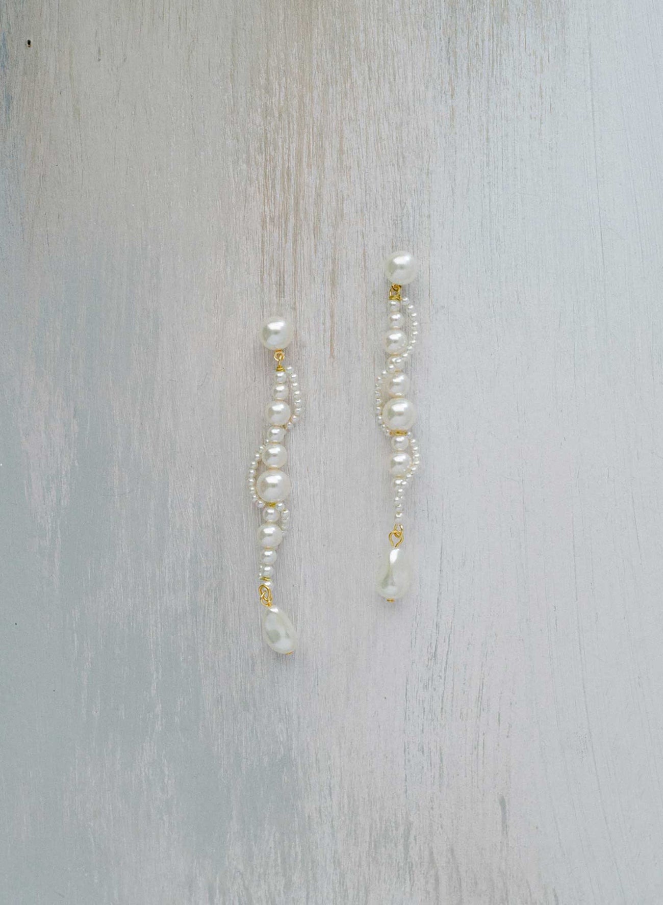 Long pearl drop earrings - Twisted pearl bridal earrings - Style #2439