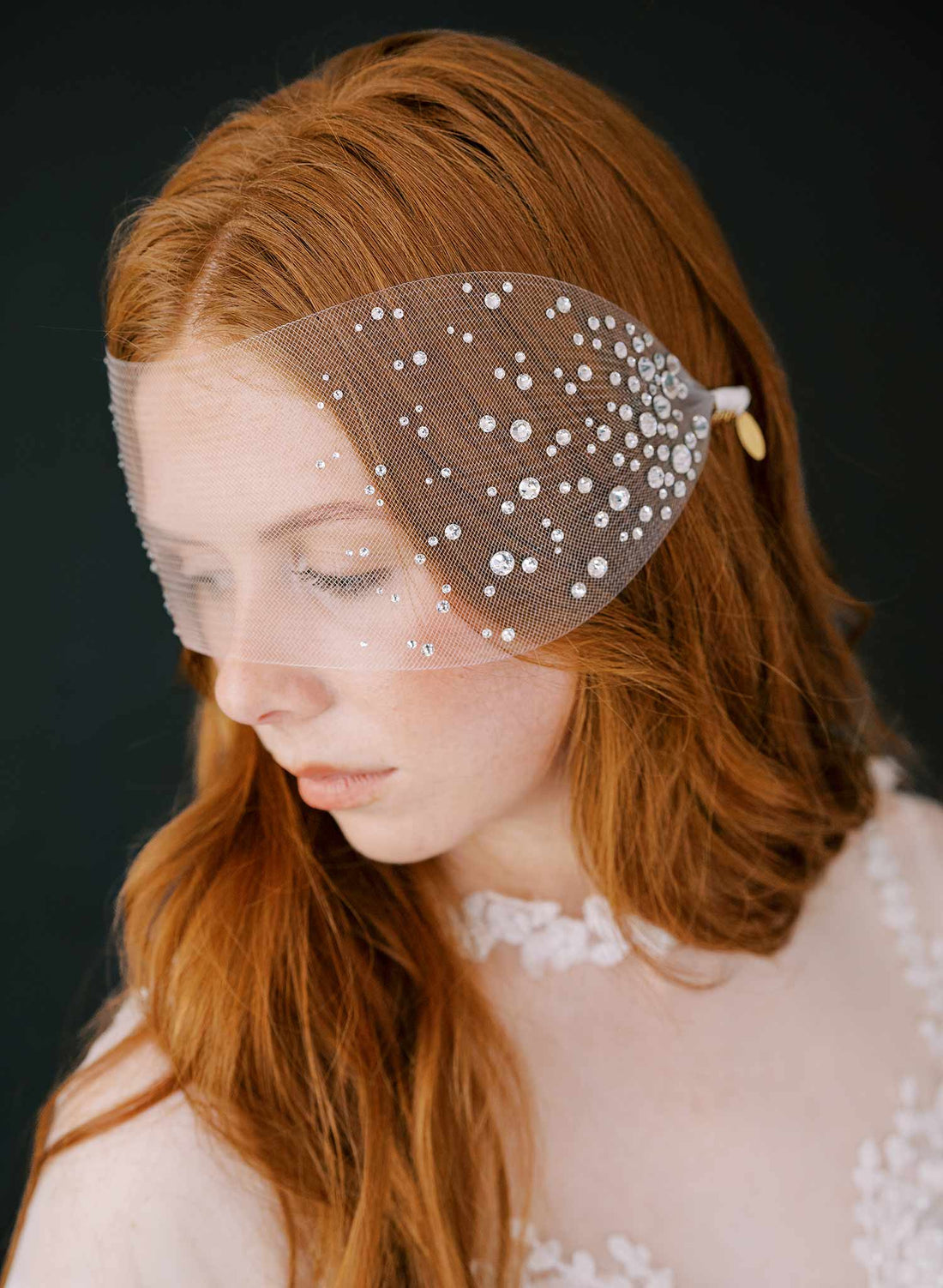Narrow bridal veil with crystals - Crystal speckled crinoline bandeau ...