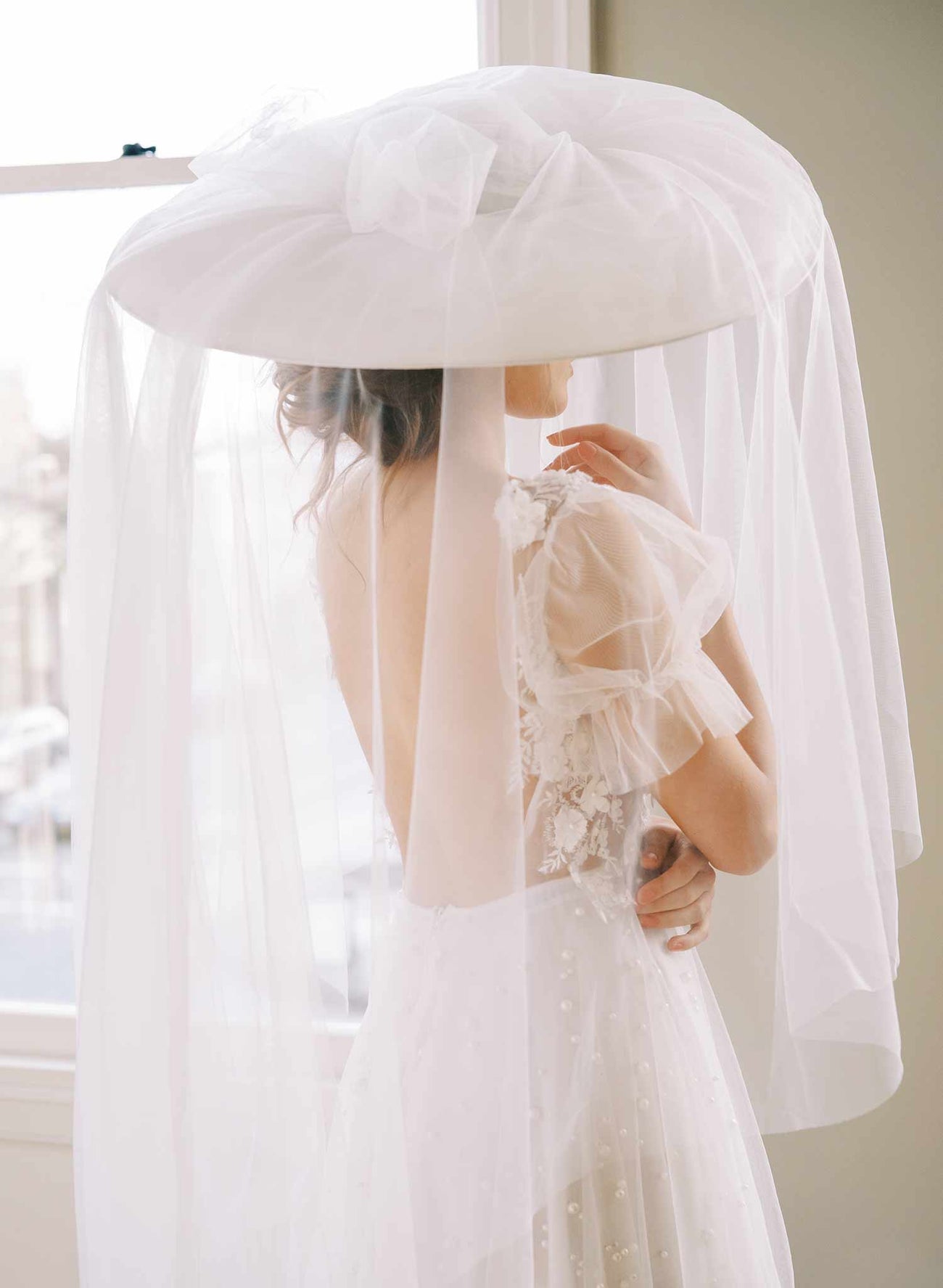 Wide elegant wedding hat - Dream cloud bridal hat with veil - Style #2456