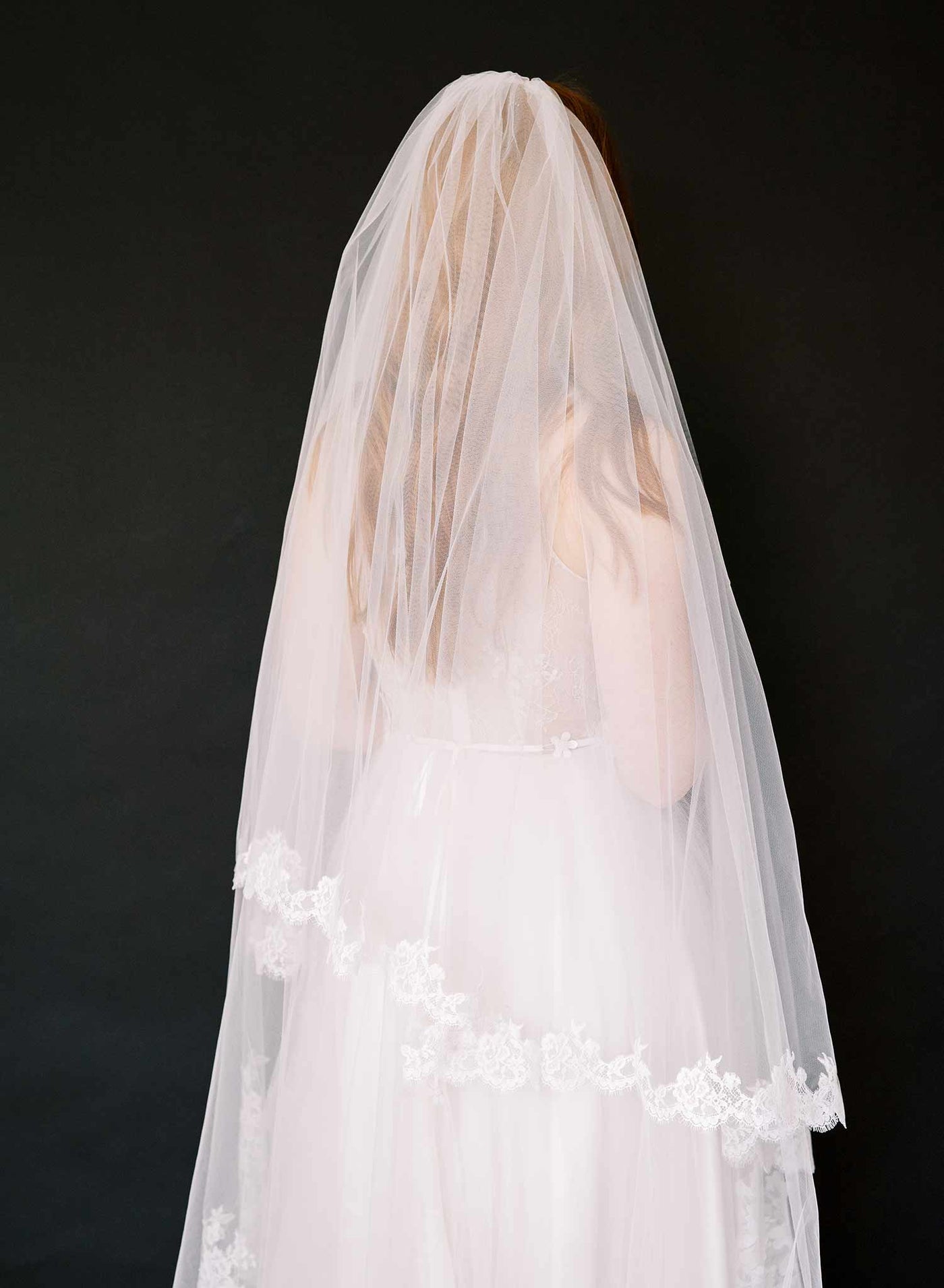 Lace cathedral trail veil with blusher - Regal French lace veil with ...