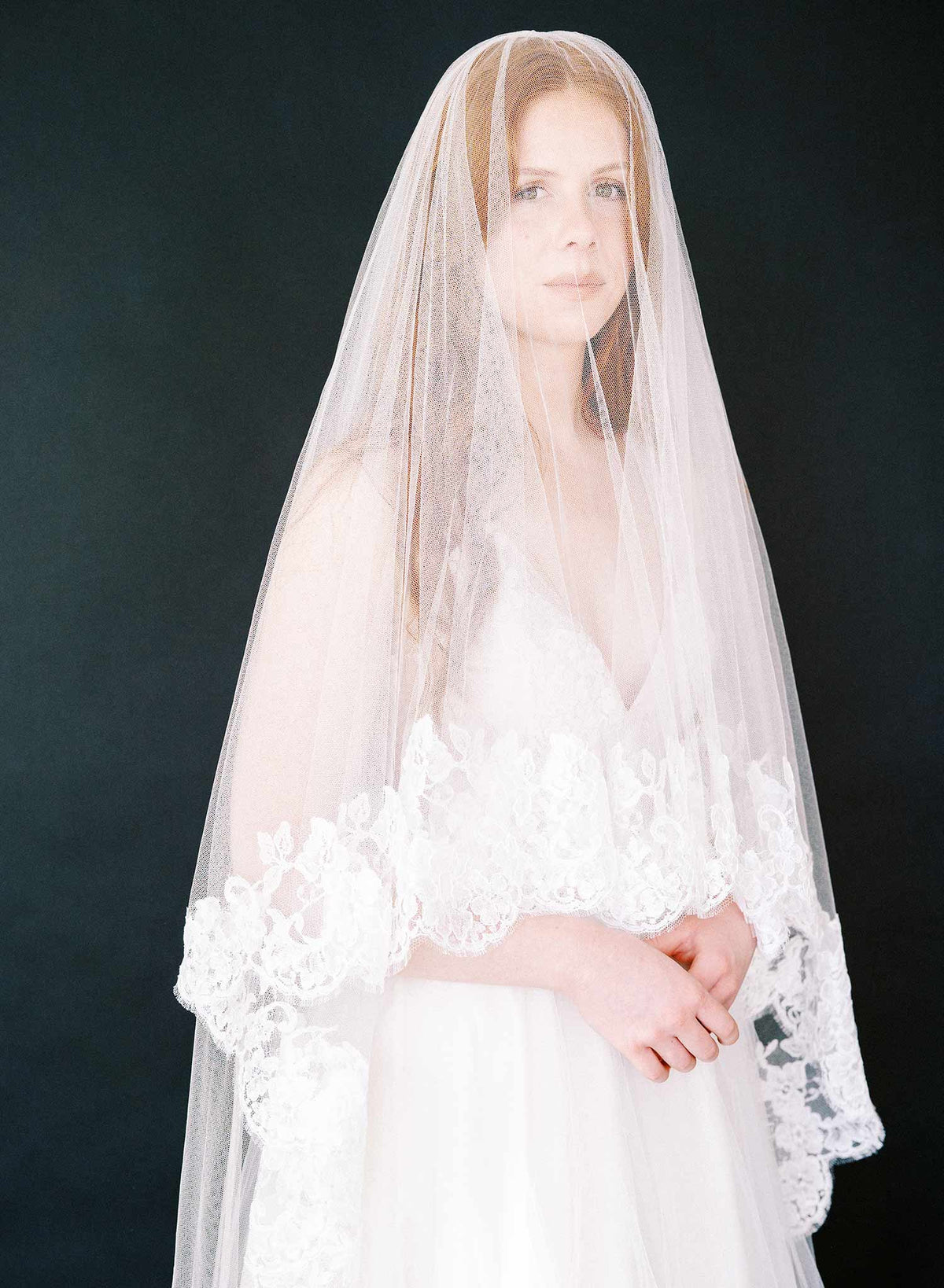 Silk chapel veil with lace edges - Floral romance French lace veil in ...