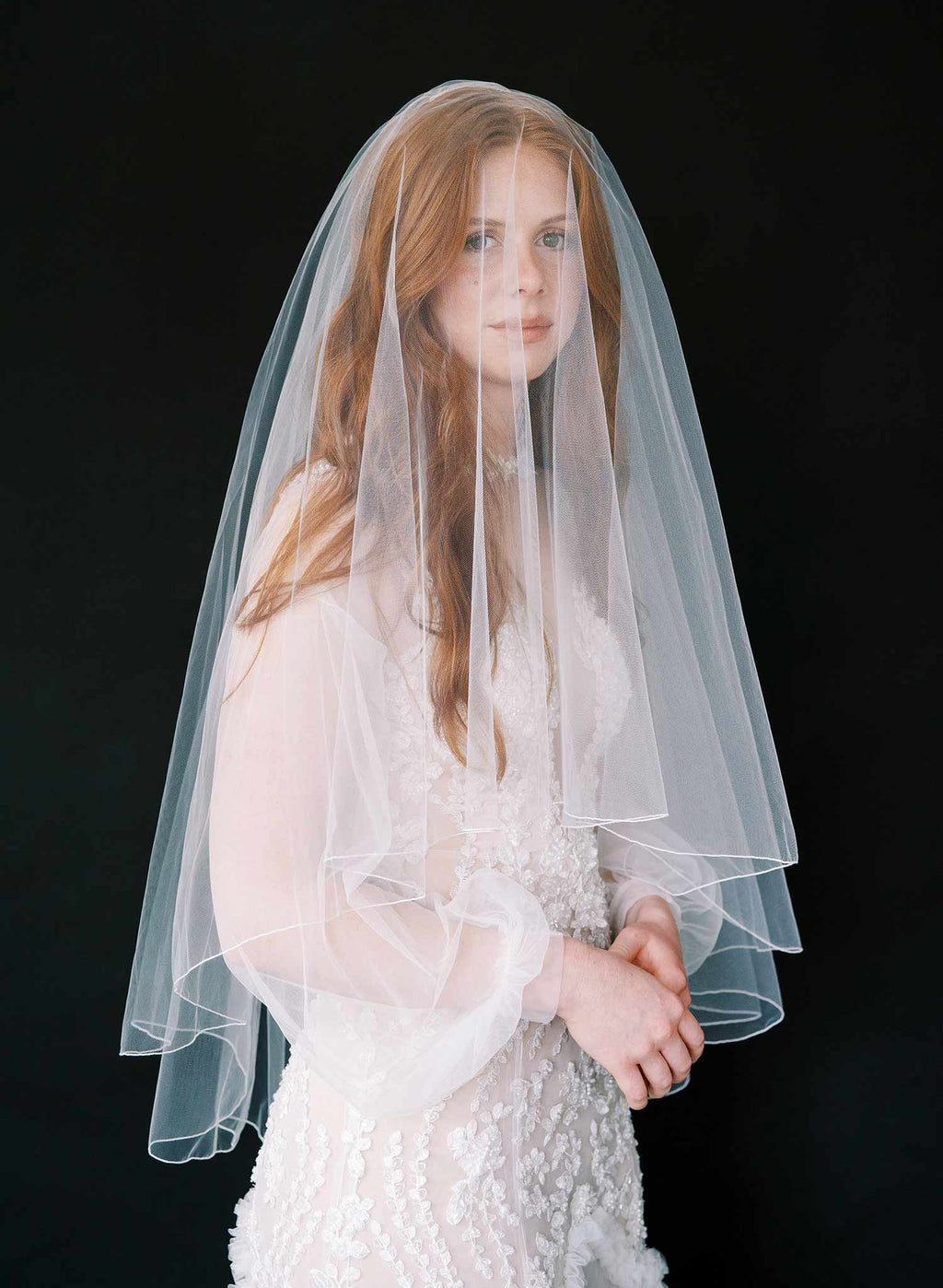 Bordered single layer wedding veil - Merrow edge simple veil - Style #2464