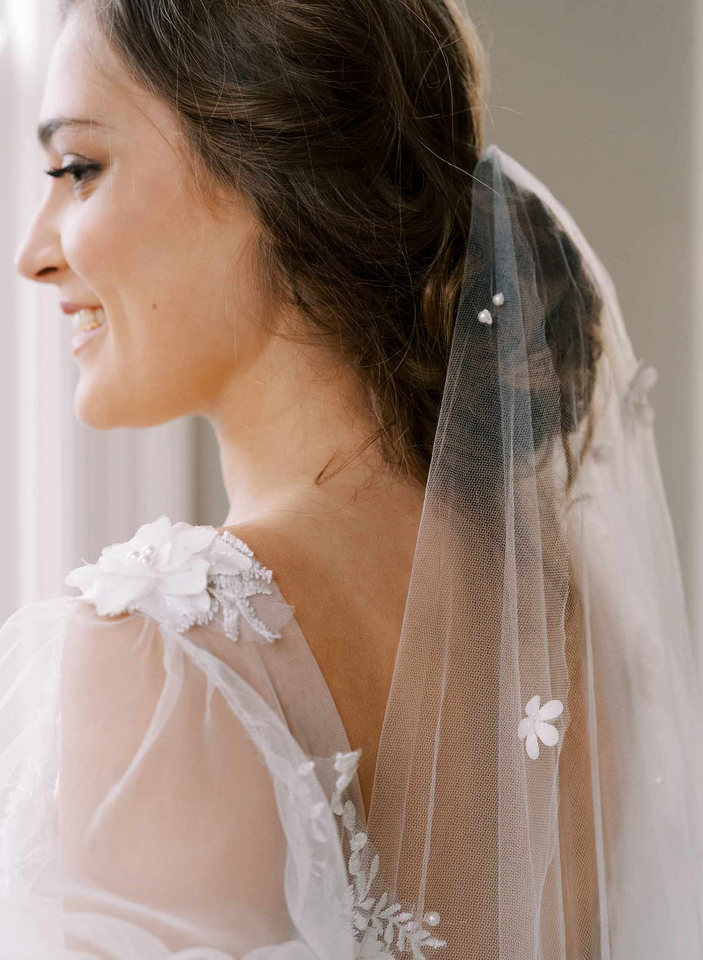 Handmade train veil with floral embellishments - Primrose embroidered ...