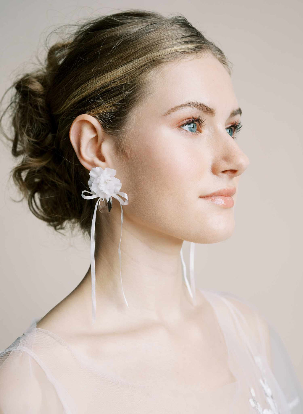 Modern peony and drop crystal earrings - Style #2530