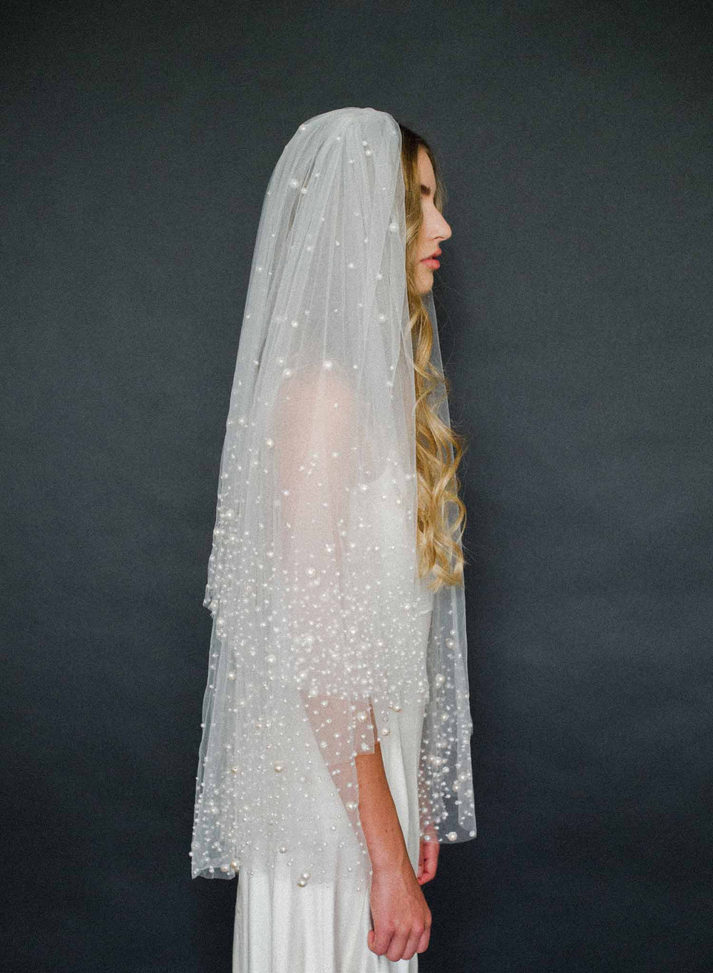 Pearl bridal statement veil - Pearl droplets fantasy veil - Style #2000