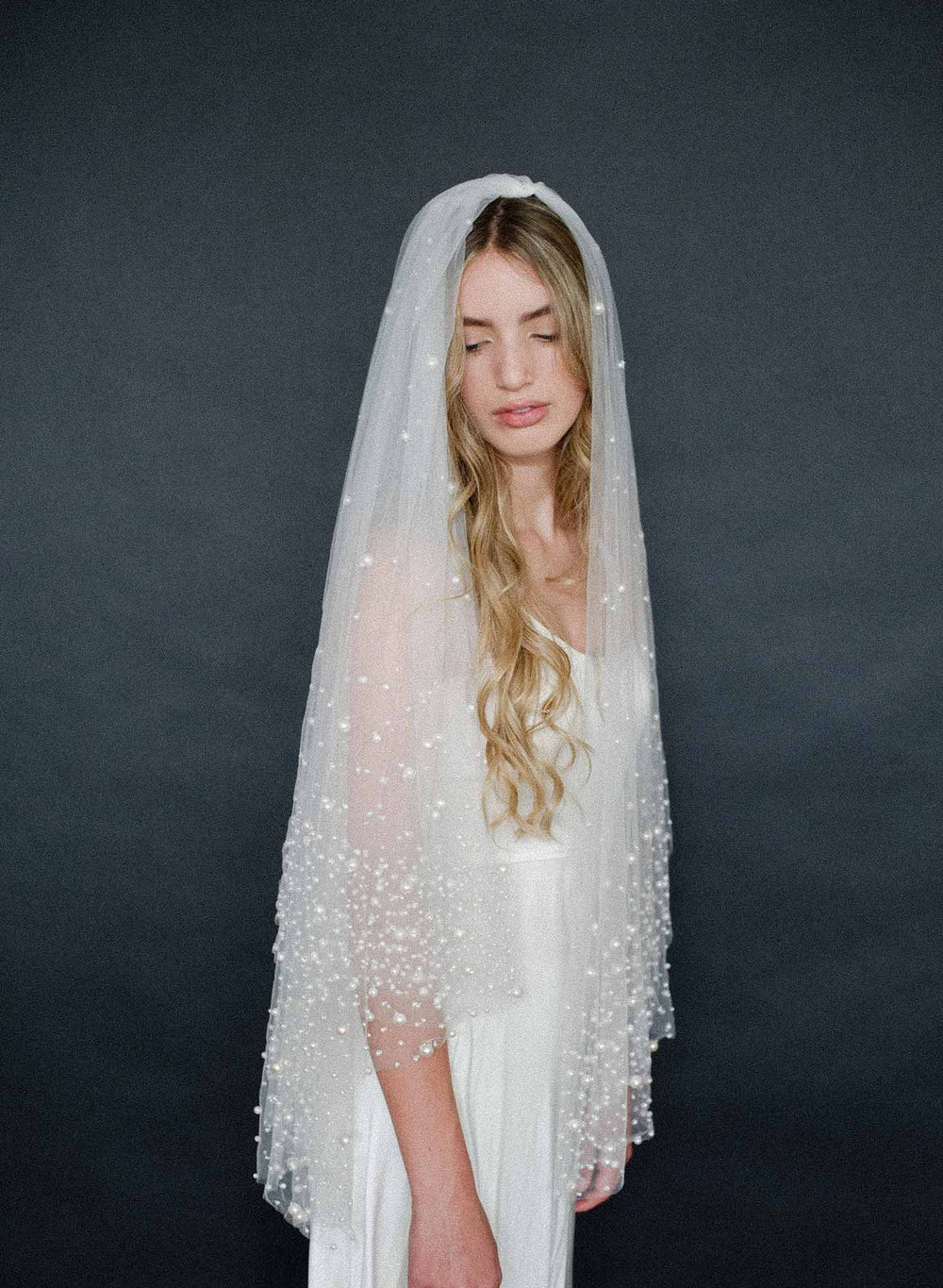 Pearl bridal statement veil - Pearl droplets fantasy veil - Style #2000