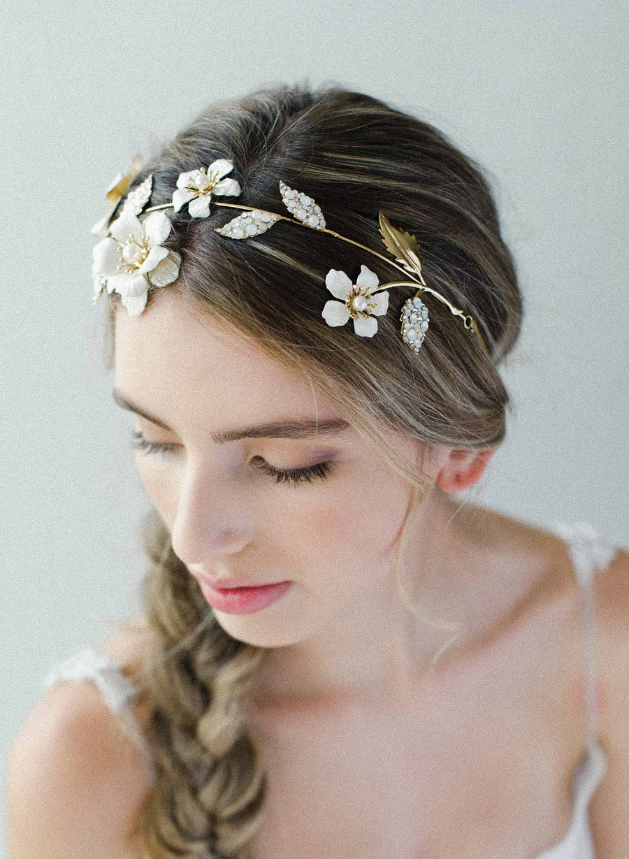 Bridal enamel flower headband - Regal enamel flower and crystal ...