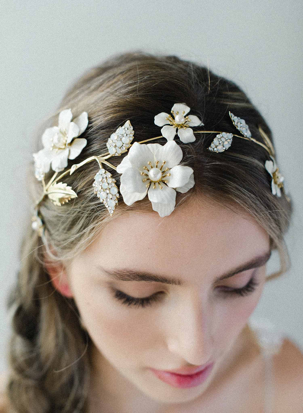 Bridal enamel flower headband - Regal enamel flower and crystal ...