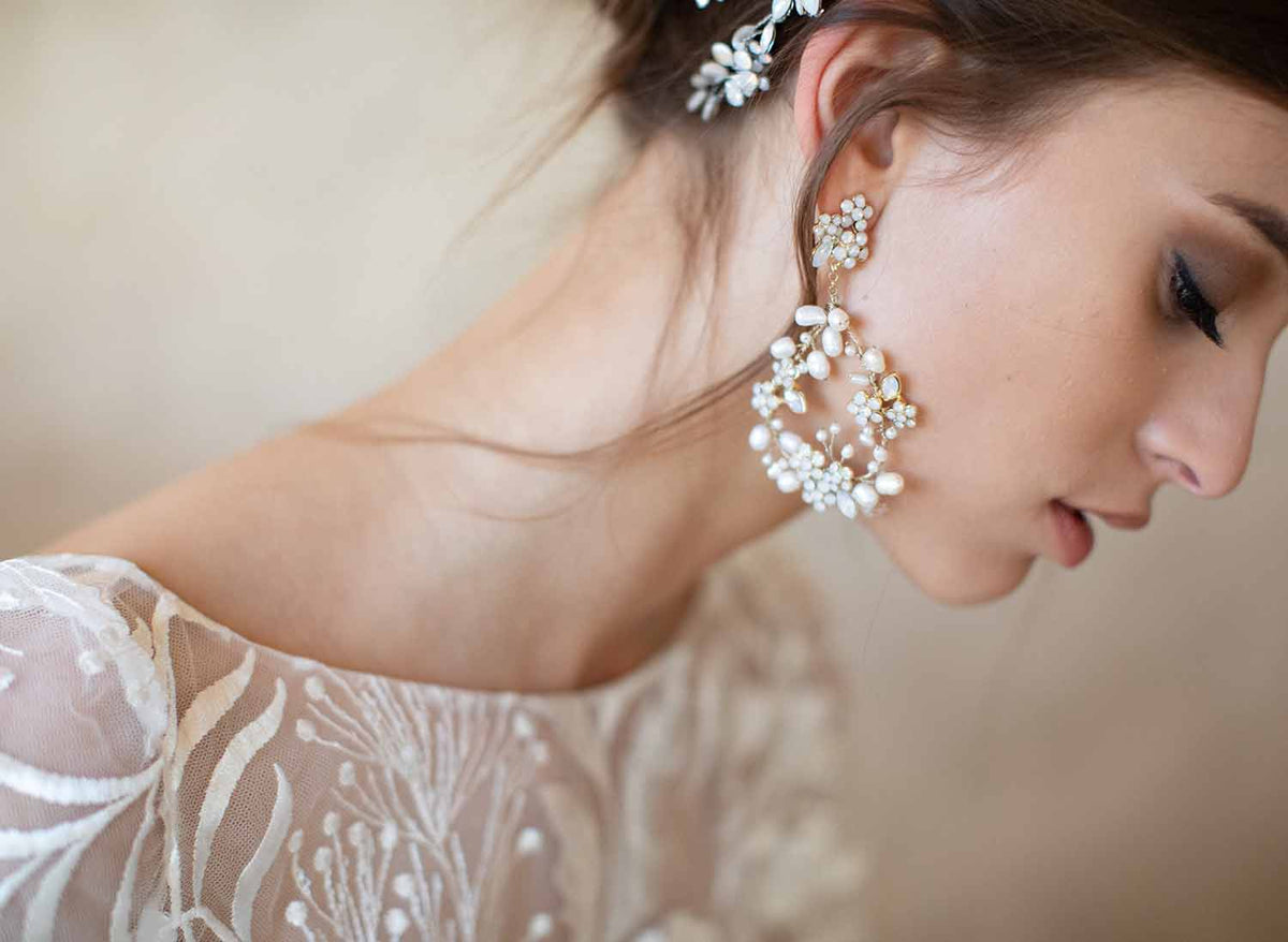 Kora pearl bridal earrings by Twigs and Honey - Baby's breath bridal ...