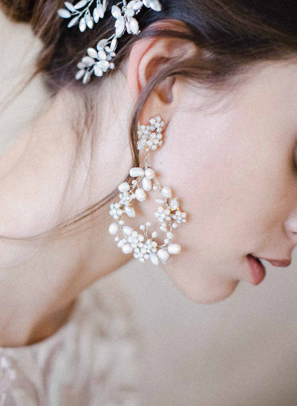 Kora pearl bridal earrings by Twigs and Honey - Baby's breath bridal ...