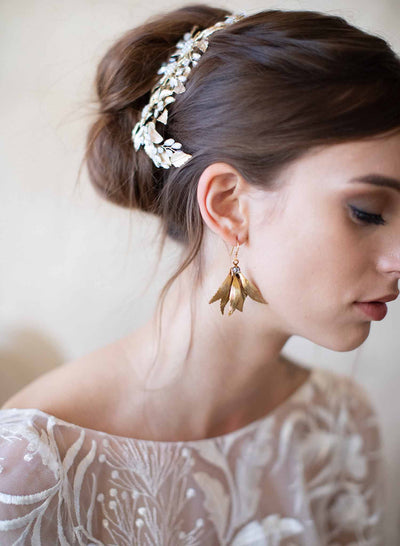 grecian inspired bridal gold earrings