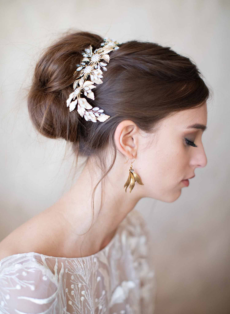 grecian inspired bridal gold earrings