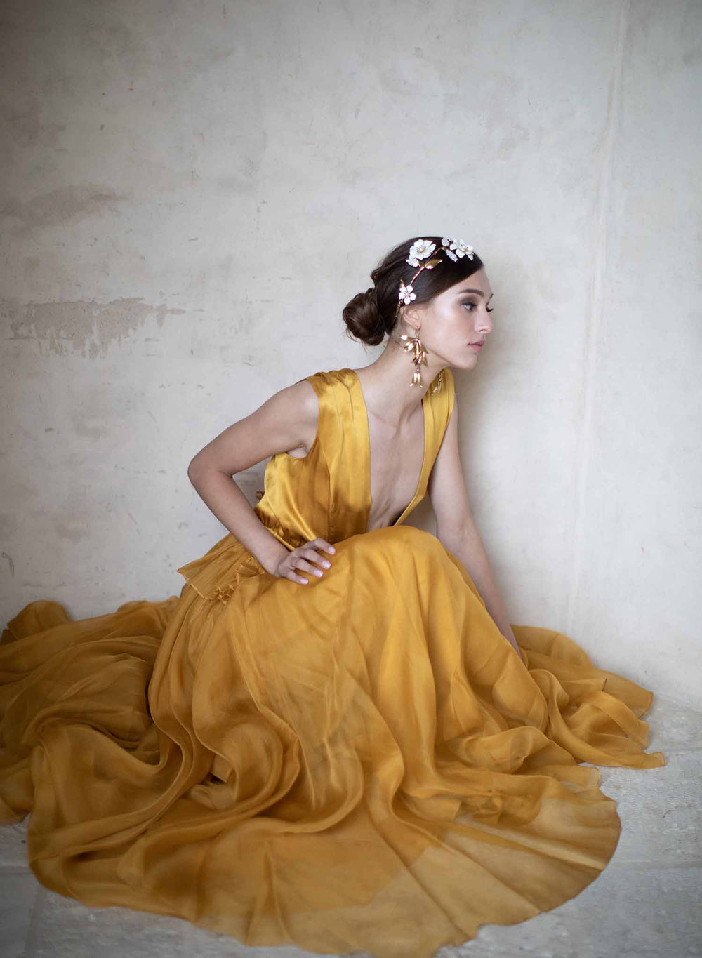 Bridal gold earrings - Grecian high drama wing earrings - Style #2074