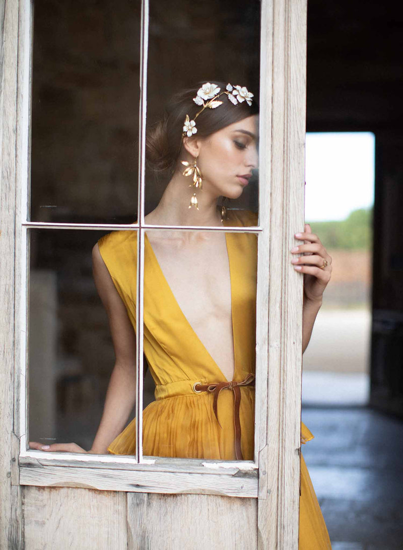 Bridal gold earrings - Grecian high drama wing earrings - Style #2074