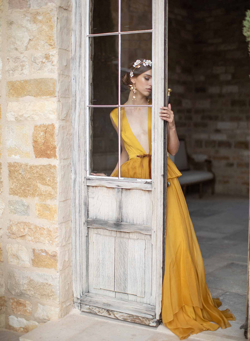 Bridal gold earrings - Grecian high drama wing earrings - Style #2074