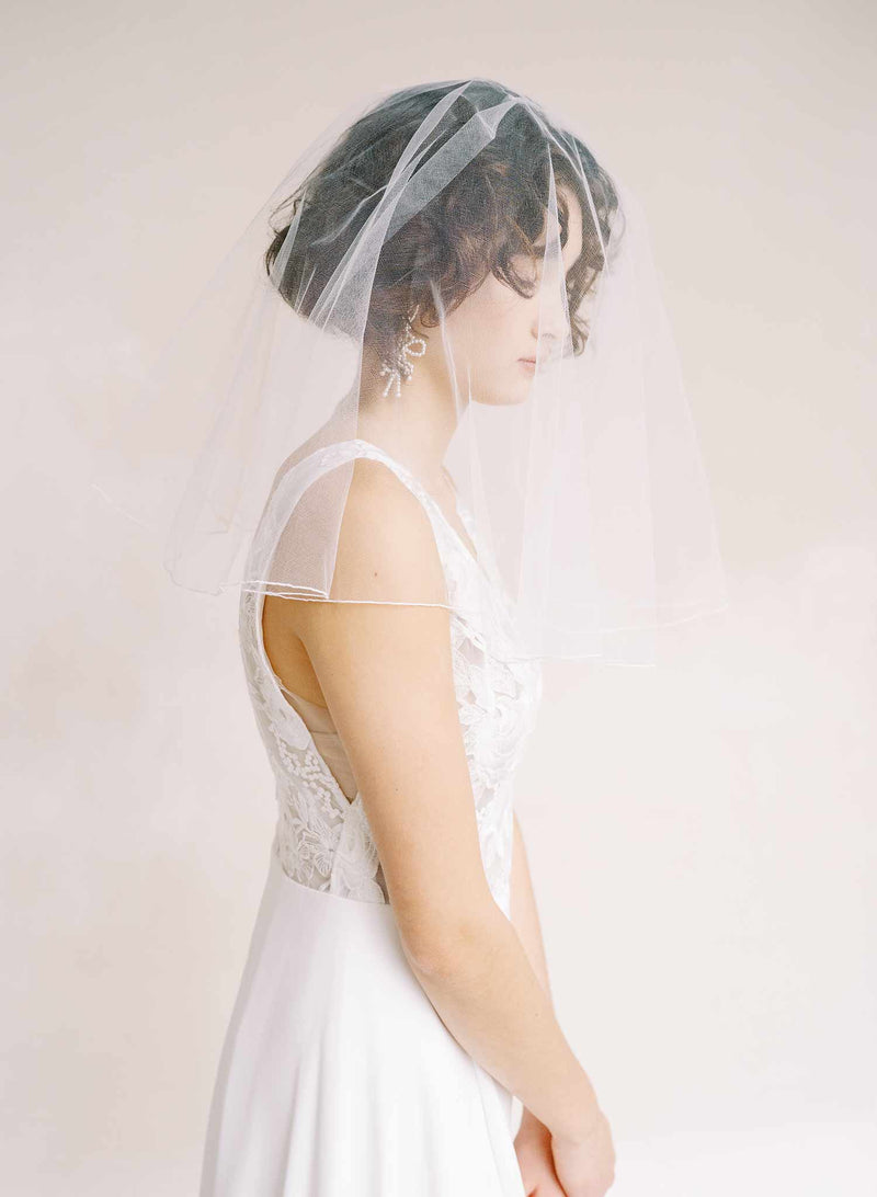 Bridal short veil with blusher and pencil edge - Merrow edge bridal ...