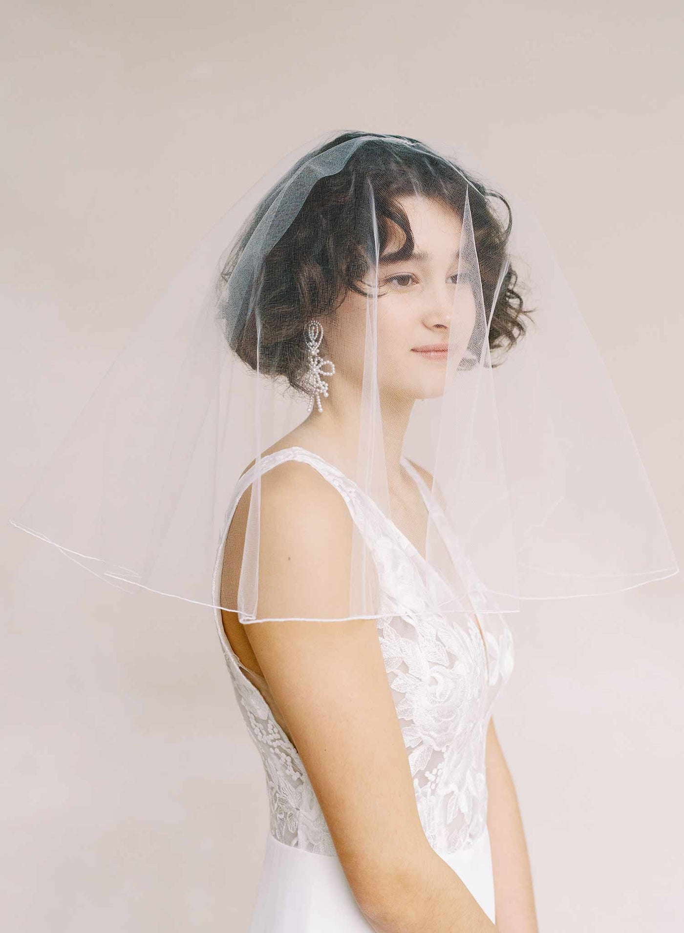 Bridal short veil with blusher and pencil edge - Merrow edge bridal ...