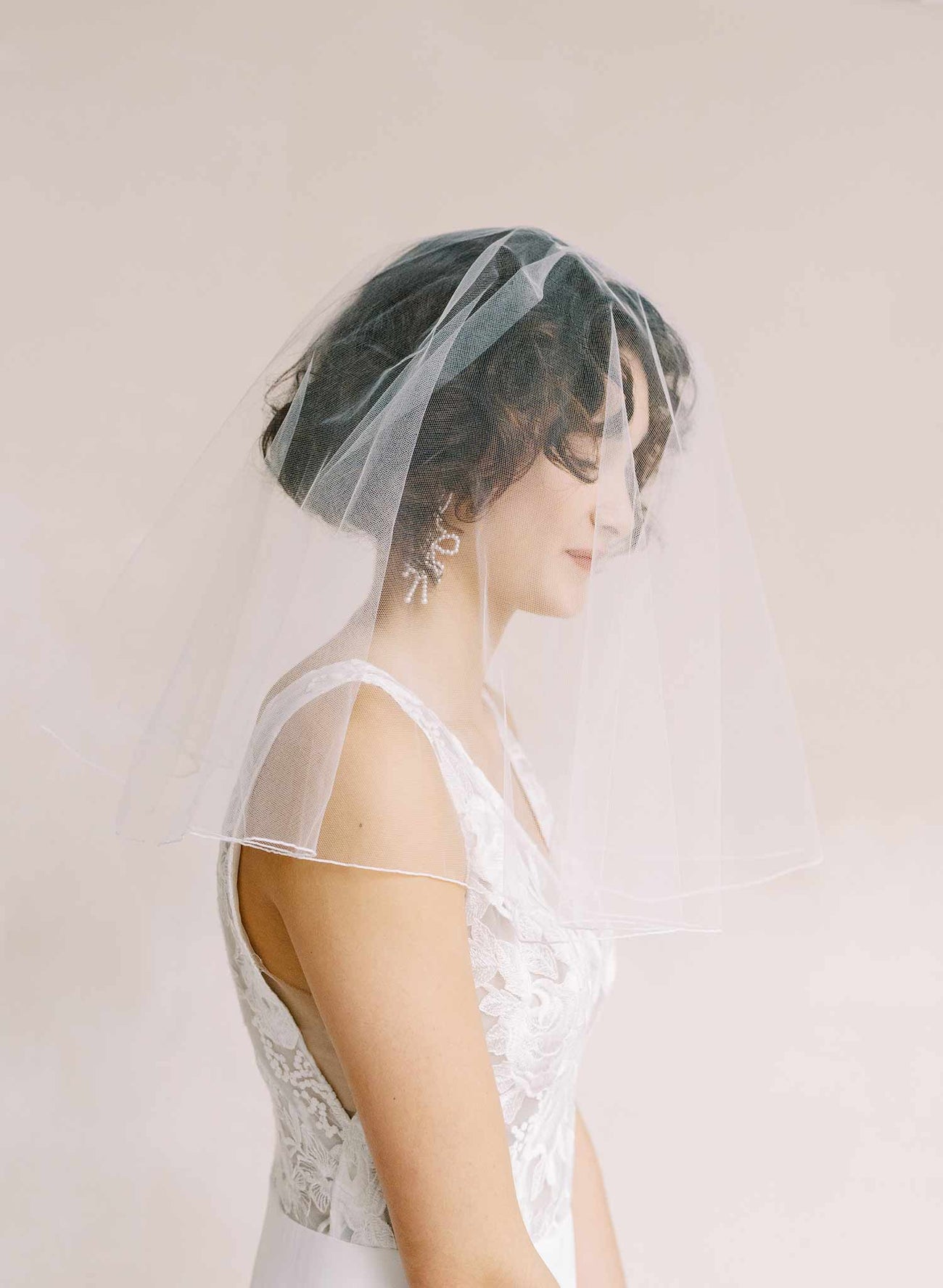 Bridal short veil with blusher and pencil edge - Merrow edge bridal ...