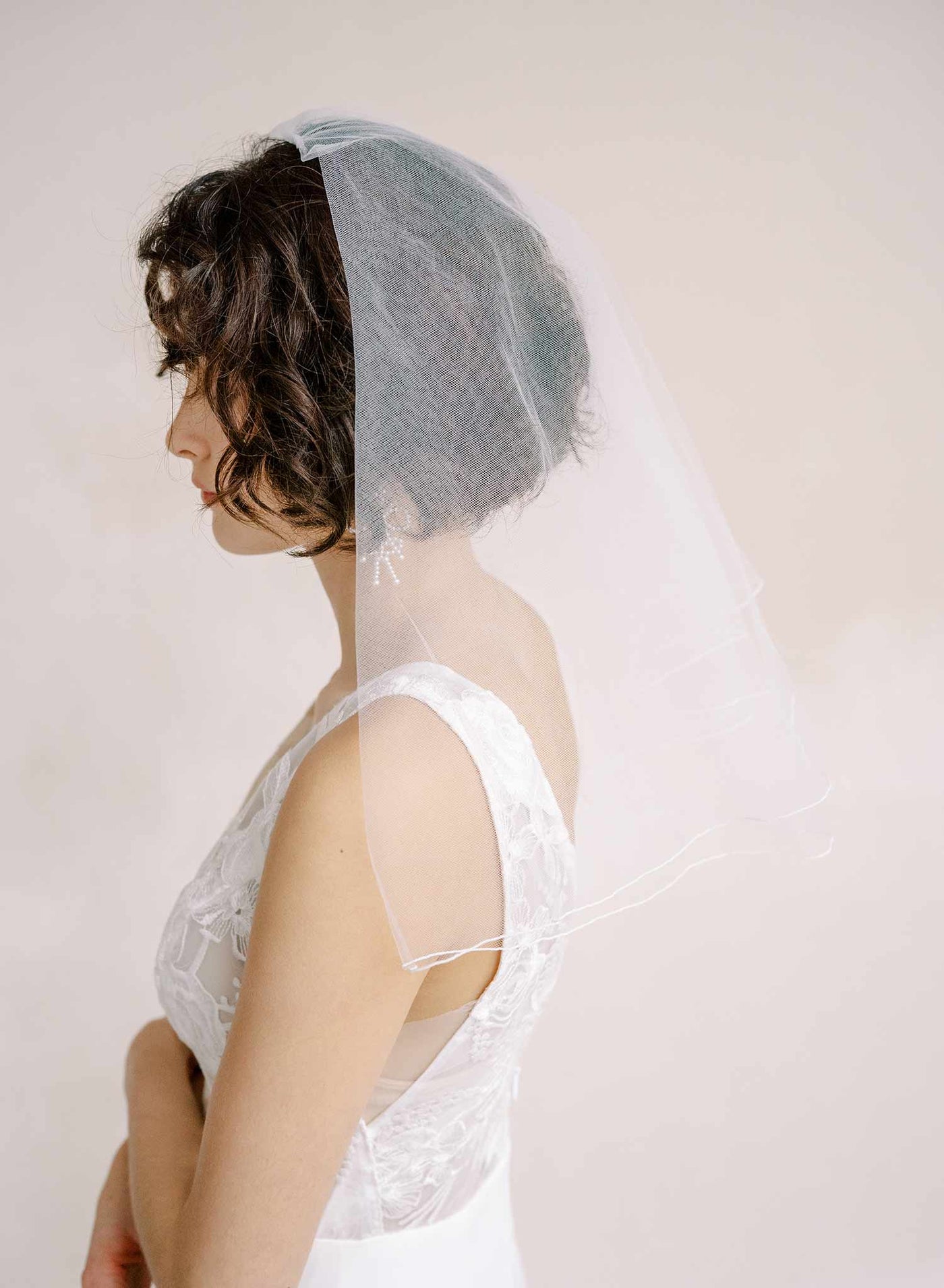 Bridal short veil with blusher and pencil edge - Merrow edge bridal ...