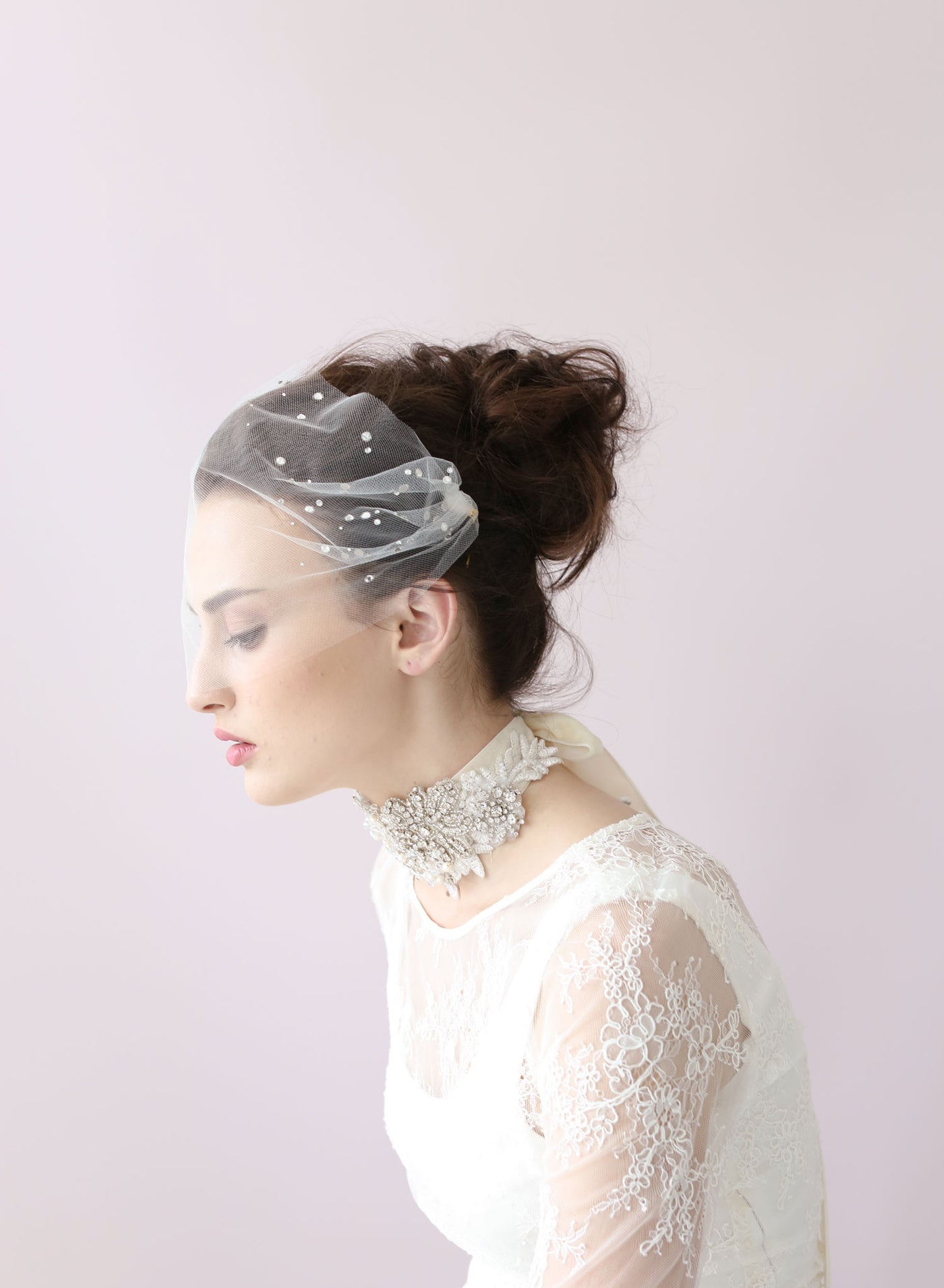 Rhinestone adorned tulle bandeau veil - Style # 425