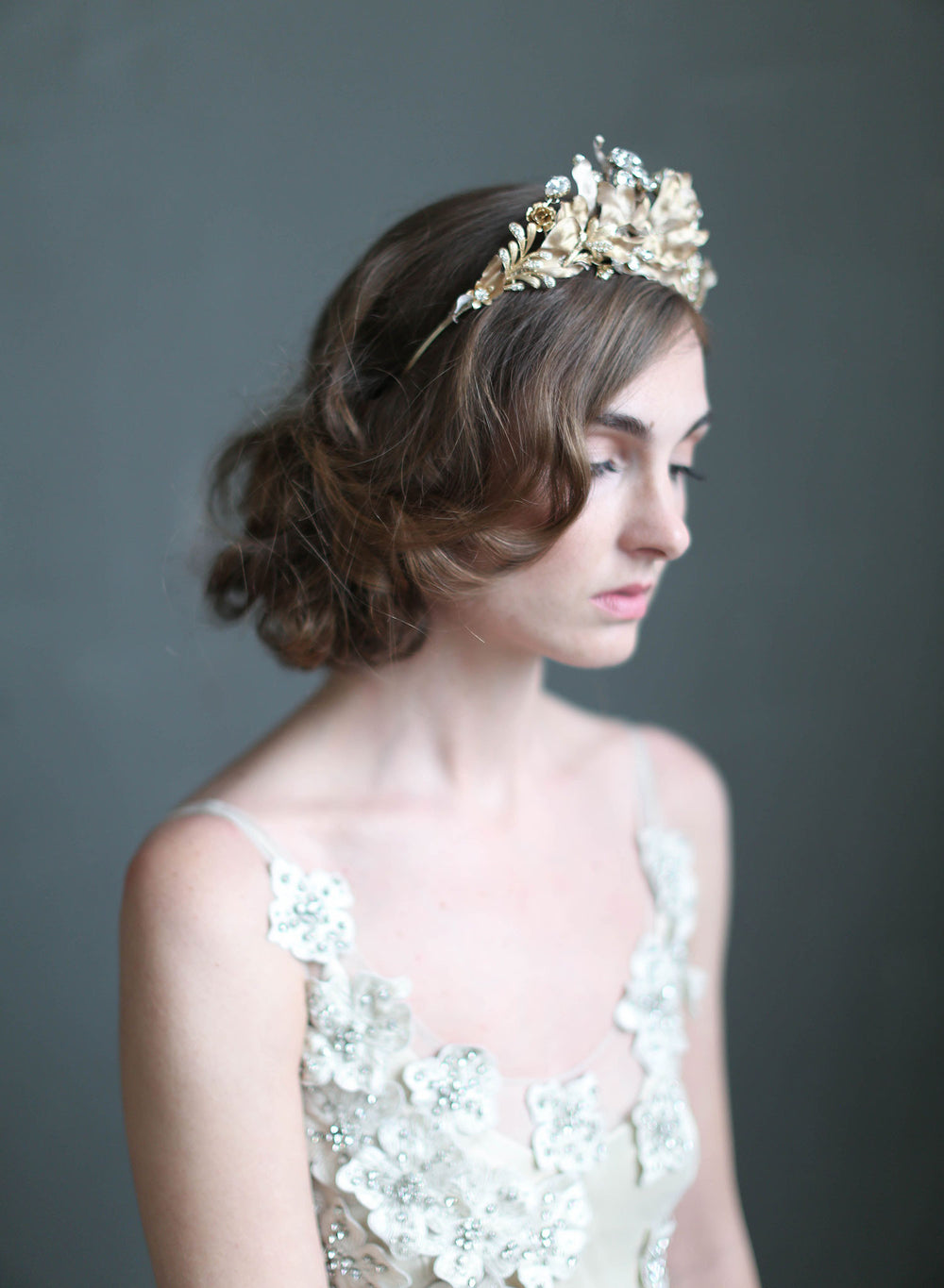 Bridal headpiece - Burnished soft regal crown - Style #723
