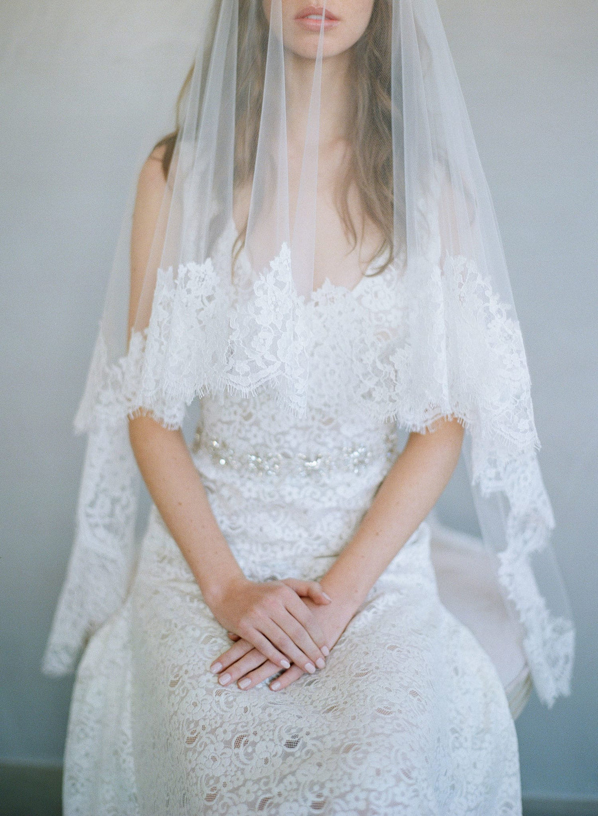 Bridal veil - French lace simple veil with blusher - Style #787