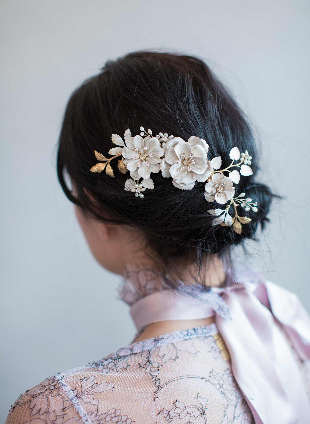 Bridal headpiece, Brushed enamel floral celebration hair comb - Style #818