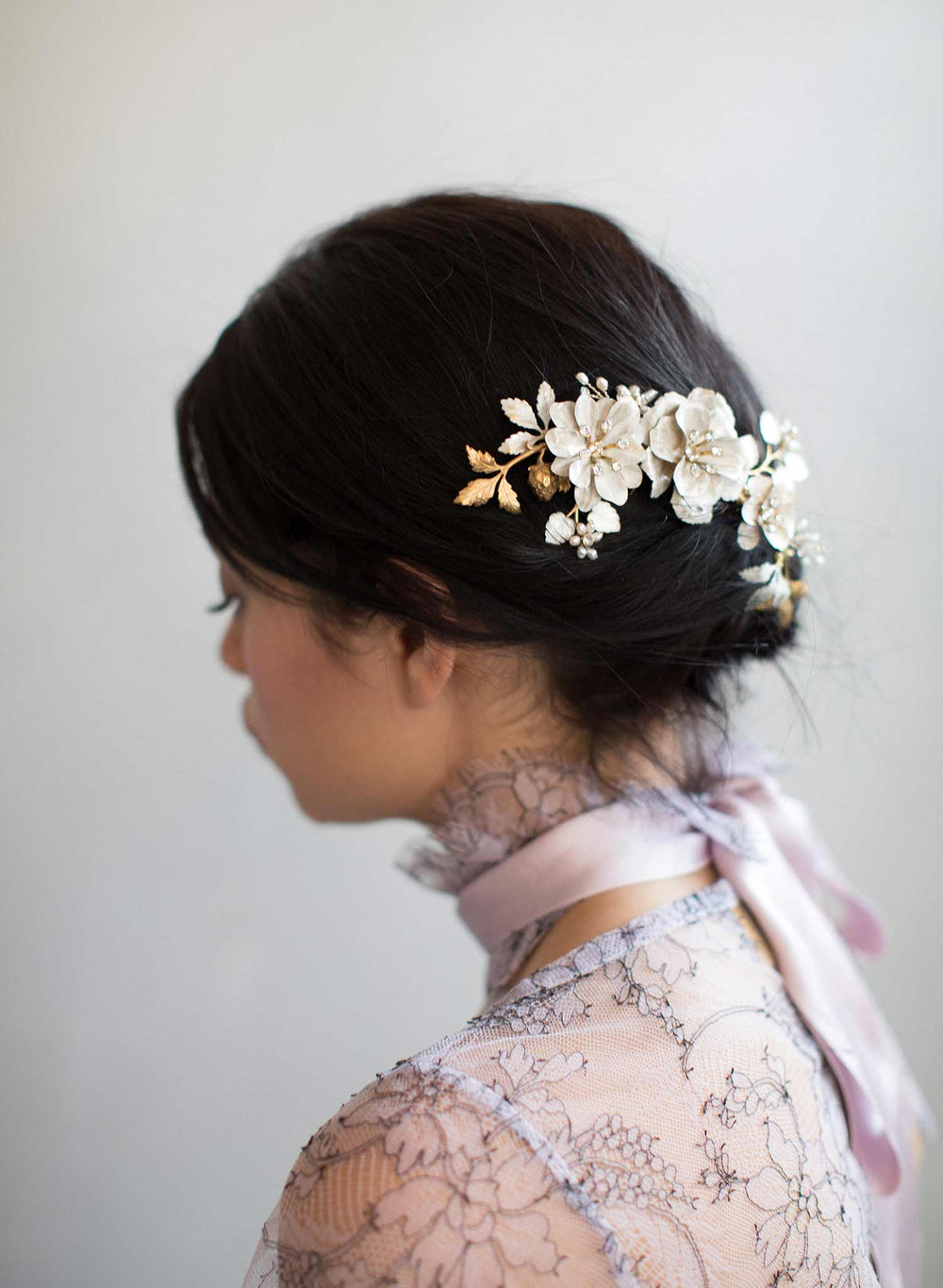 Bridal headpiece, Brushed enamel floral celebration hair comb - Style #818