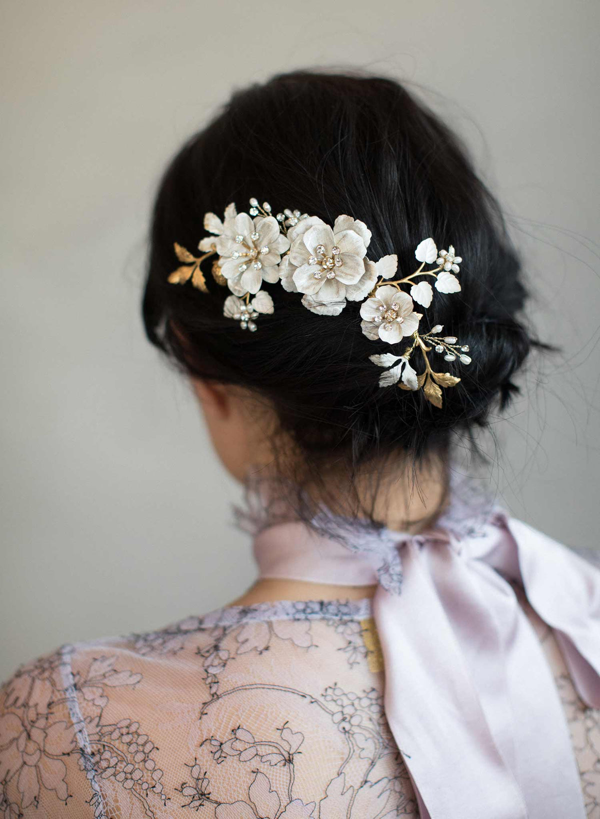 Bridal headpiece, Brushed enamel floral celebration hair comb - Style #818
