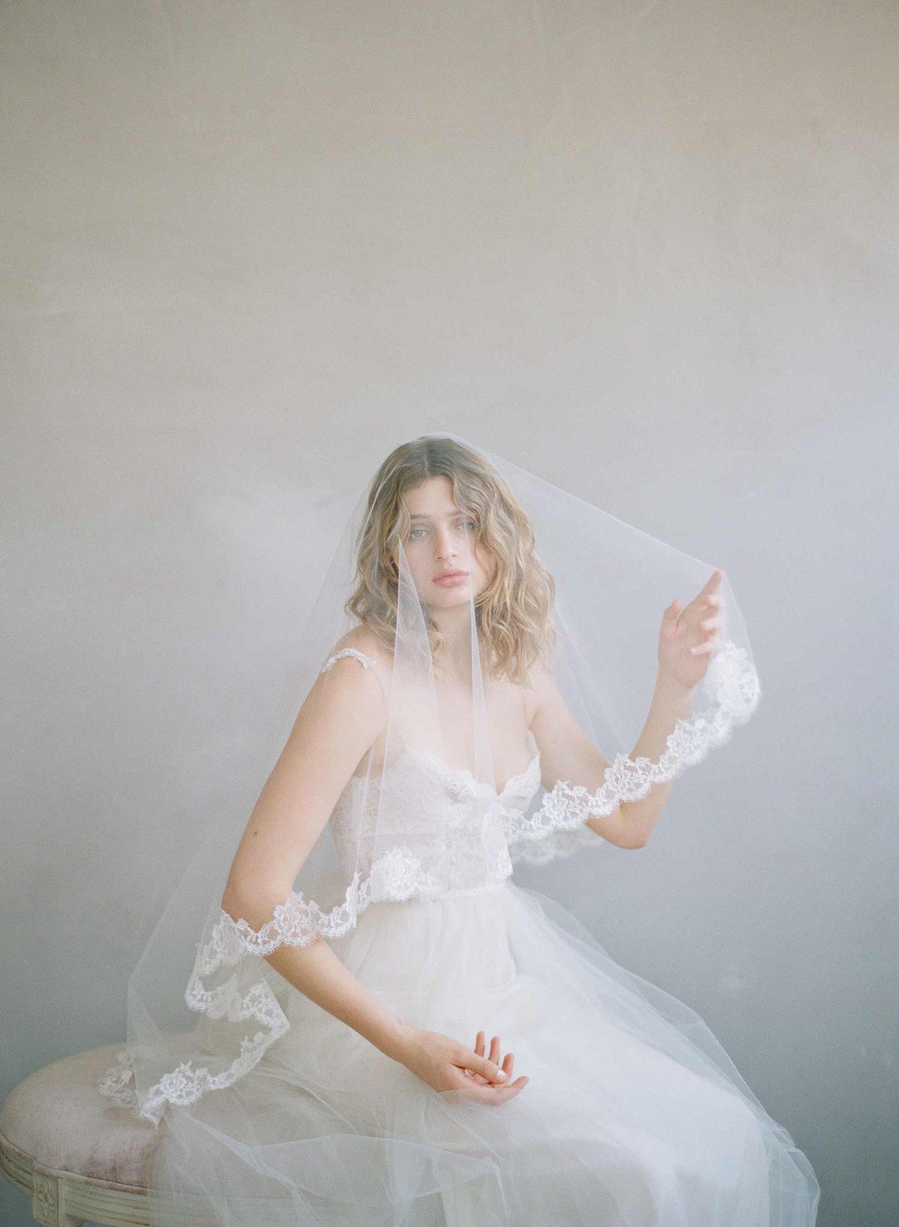 Sweetly trimmed french lace veil - Style #852