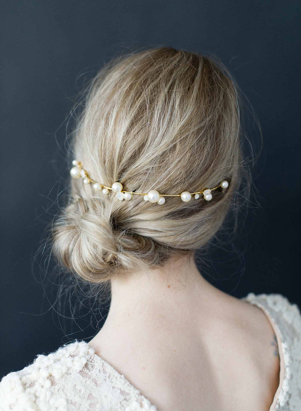 Bridal headpiece, pearl headpiece, opal- opal/ivory/gold - Style #9004