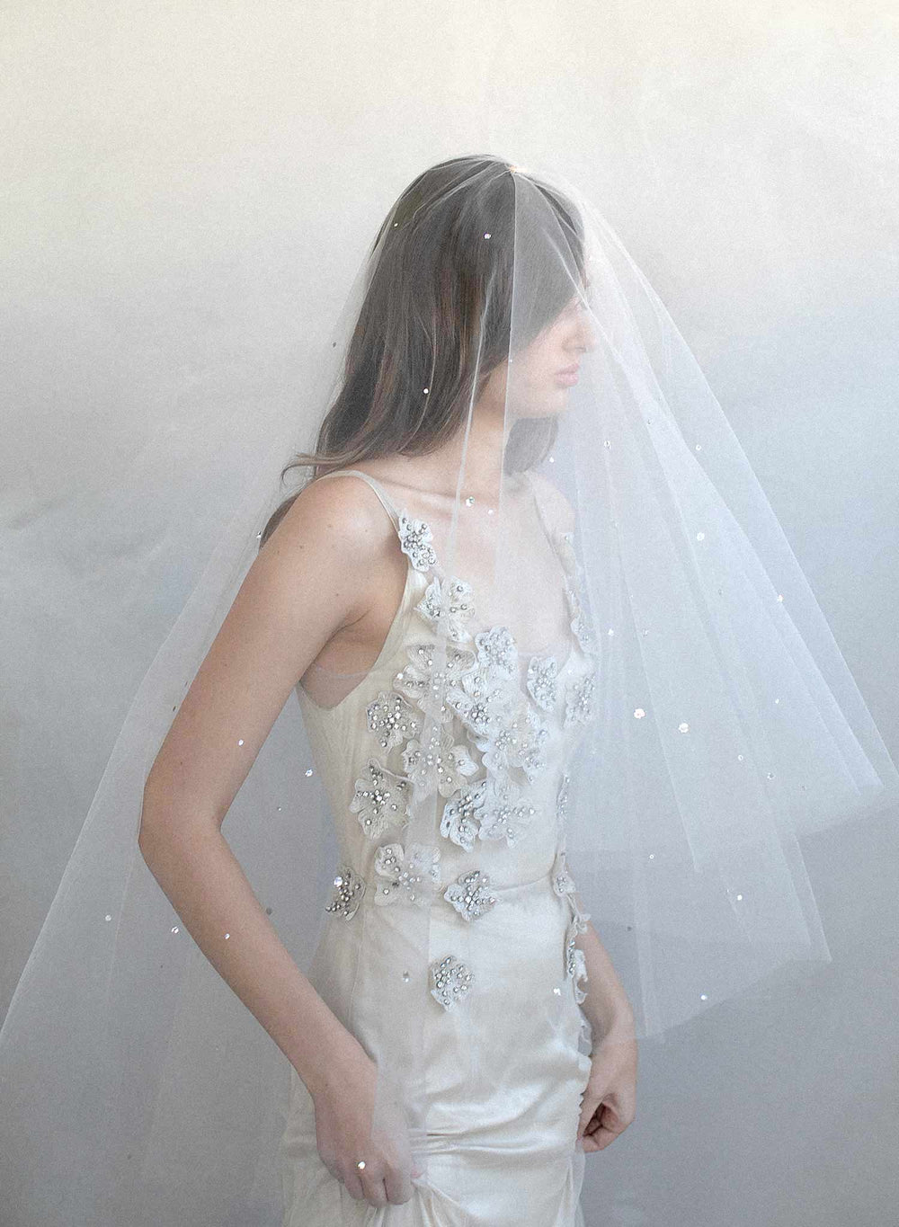 Scattered rhinestone bridal veil - Scattered stardust veil - Style #967