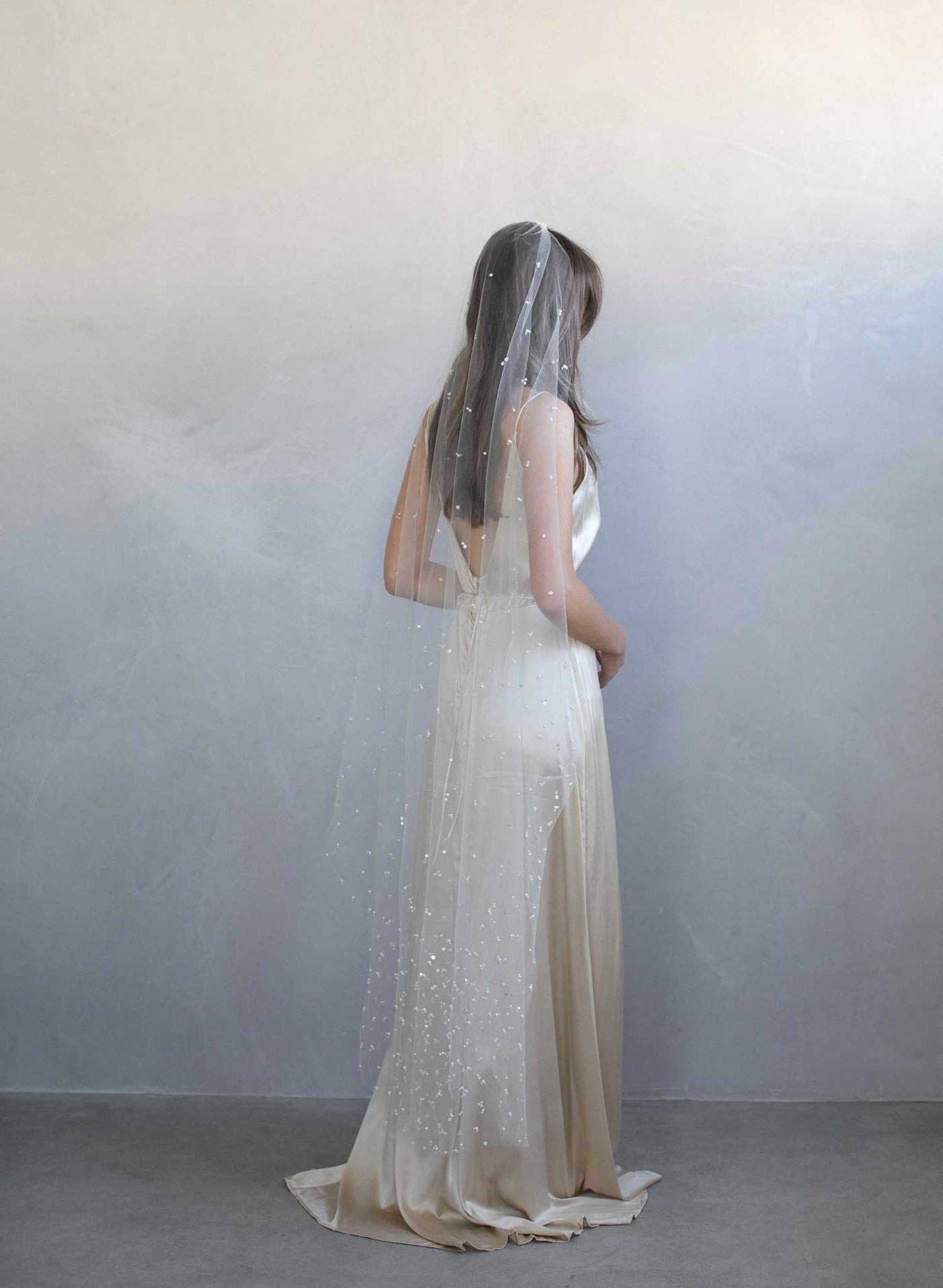 Sequin and pearl bridal train veil - Pearl and sequin chapel train veil ...