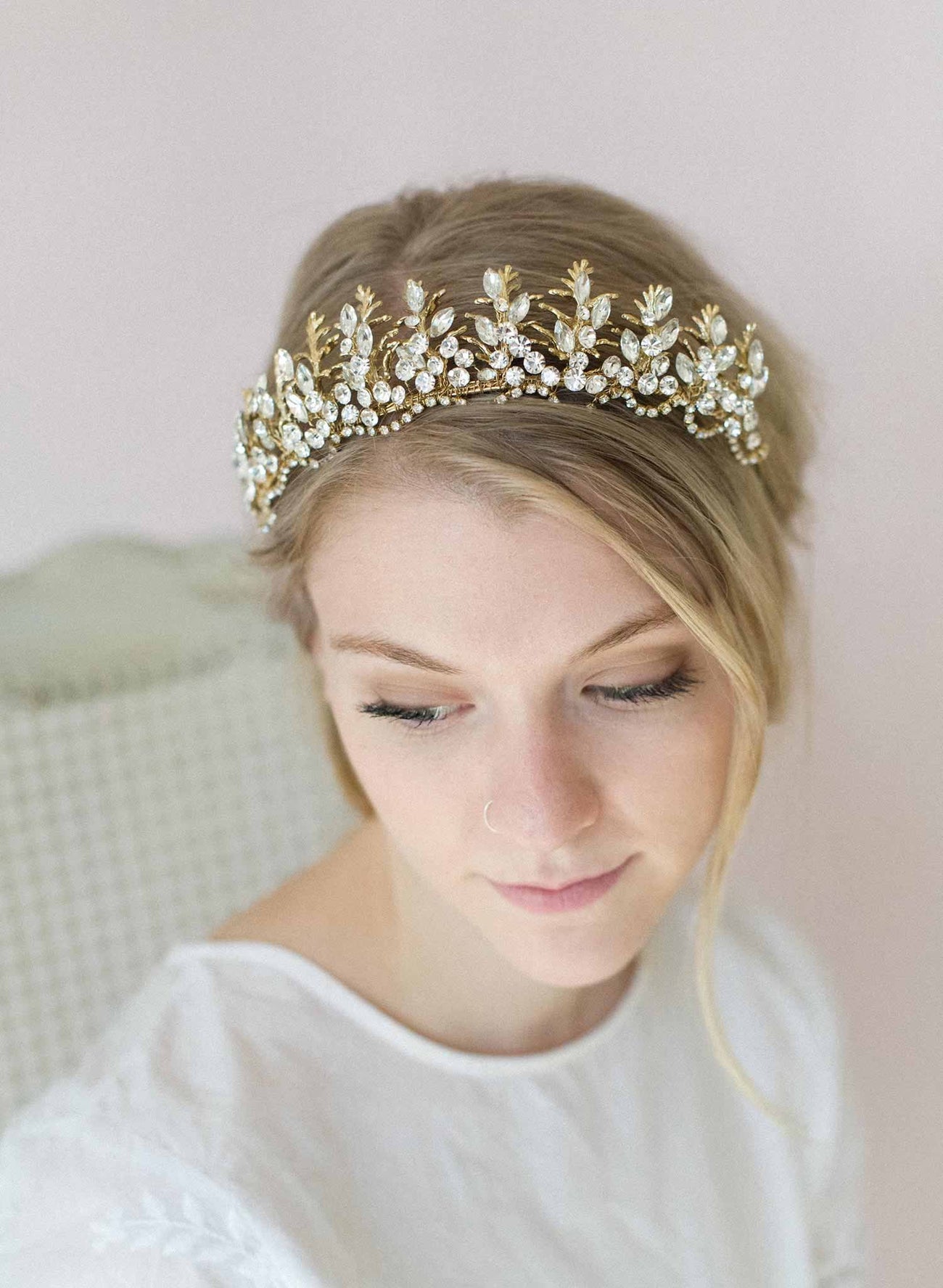 Bridal tiara - Fern charm and navette crystal tiara crown - Style #754
